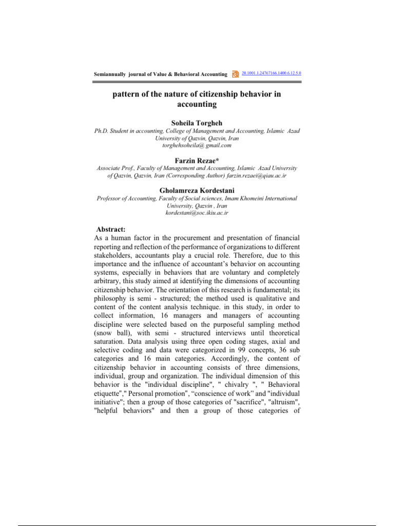 Dimensions of Citizenship Behavior in Accounting | PDF | Social ...