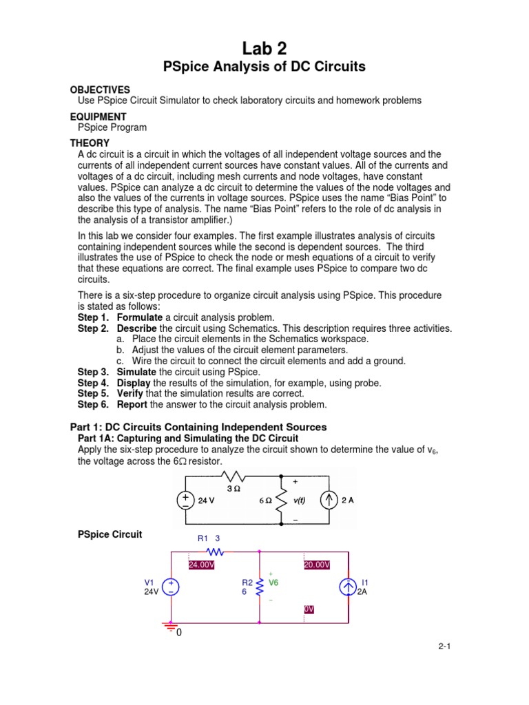 Pspice Analysis of DC Circuits | PDF | Network Analysis (Electrical ...