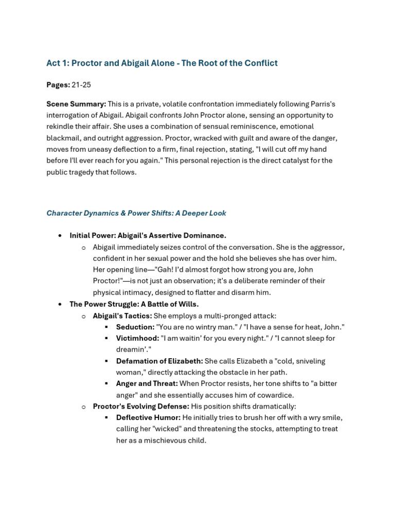 Crucible Act 1 Proctor and Abigail Alone | PDF | Psychology ...