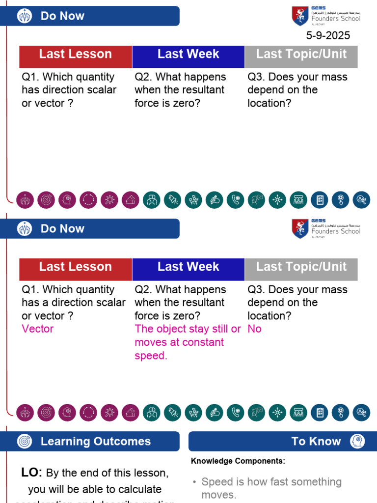 Last Lesson Last Week Last Topic/Unit: Do Now | PDF | Acceleration ...