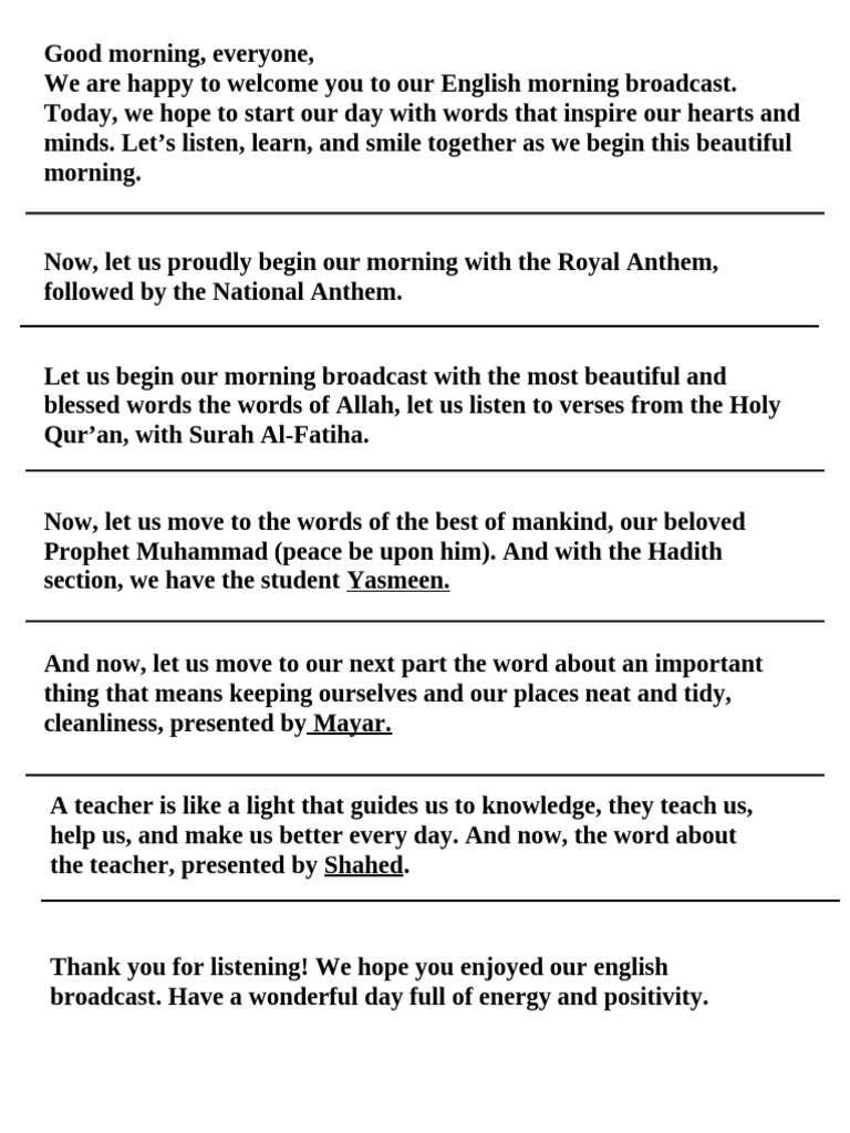 Inspiring English Morning Broadcast | PDF