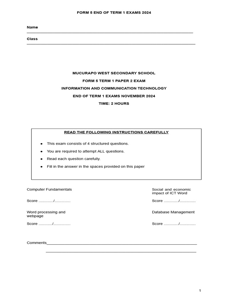 FORM 5 END OF TERM 1 P2 EXAM 2024 SOL | PDF | Ransomware | Encryption