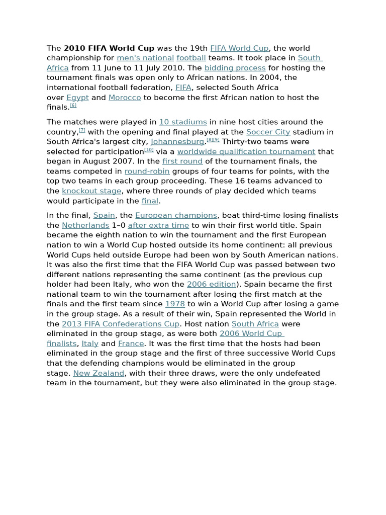 2010 FIFA World Cup Overview | PDF