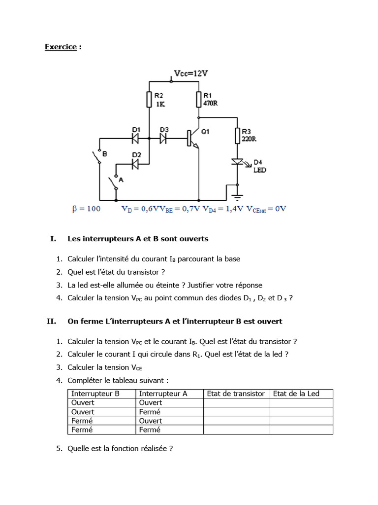 Analyse des circuits avec transistors et LEDs | PDF