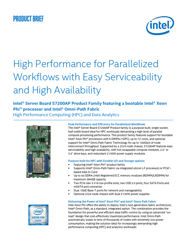 Server Board S7200ap Brief | PDF | Supercomputer | Intel