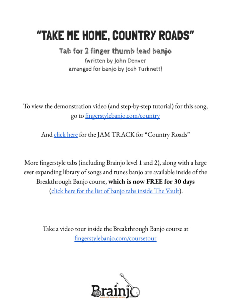 Country Roads Banjo Tab & Tutorial | PDF