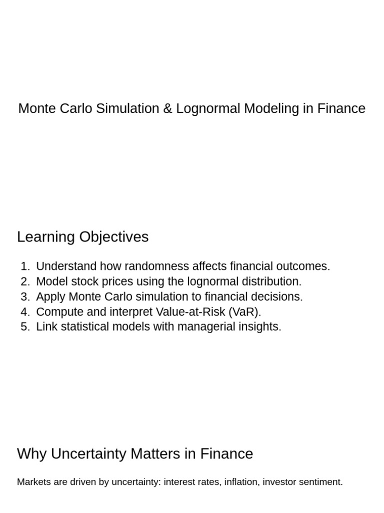 Monte Carlo Simulation in Finance | PDF | Monte Carlo Method | Value At ...