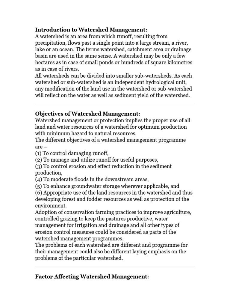 Watershed Management Objectives | PDF | Drainage Basin | Surface Runoff