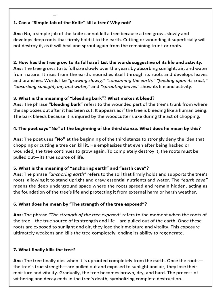 Analyzing "On Killing a Tree" Poem | PDF | Trees | Soil
