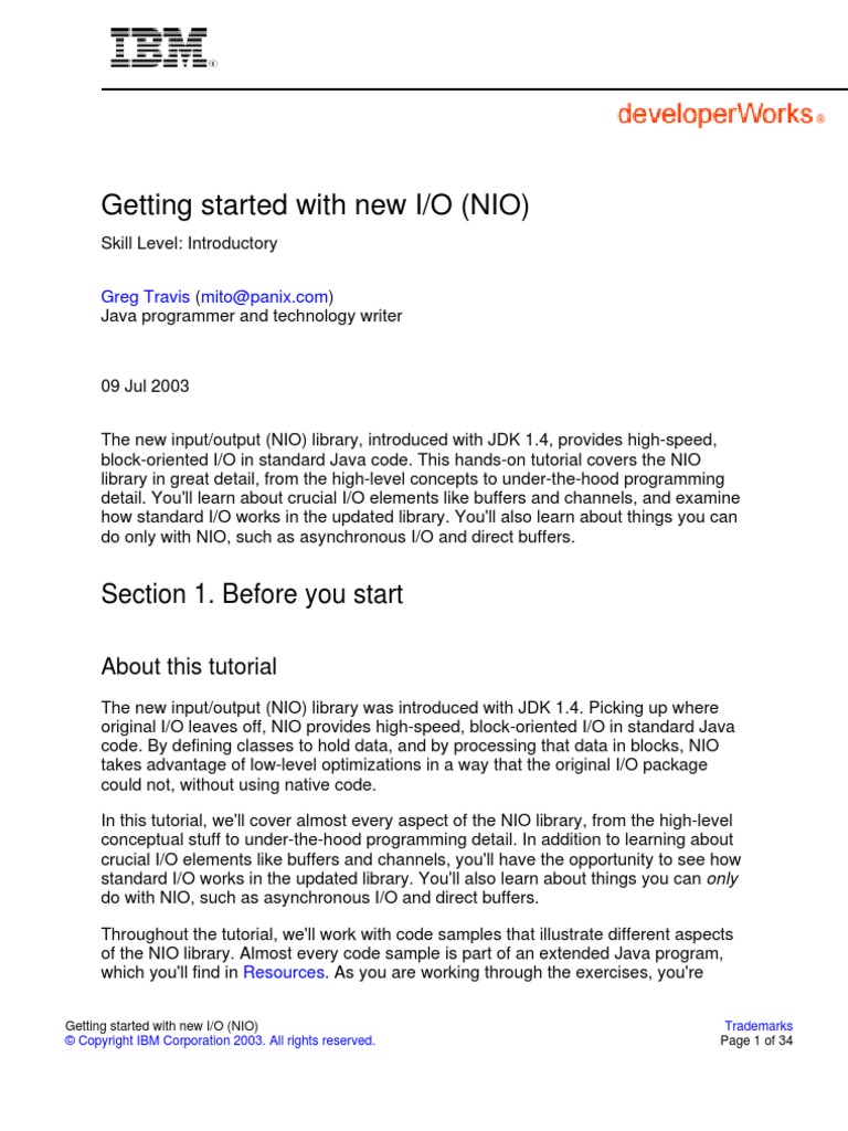 Getting Started With New I/O (NIO) : Section 1. Before You Start | PDF ...