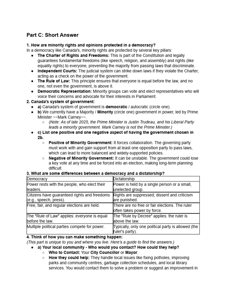 Completed Civics Worksheet (Part C) | PDF | Democracy | Political ...