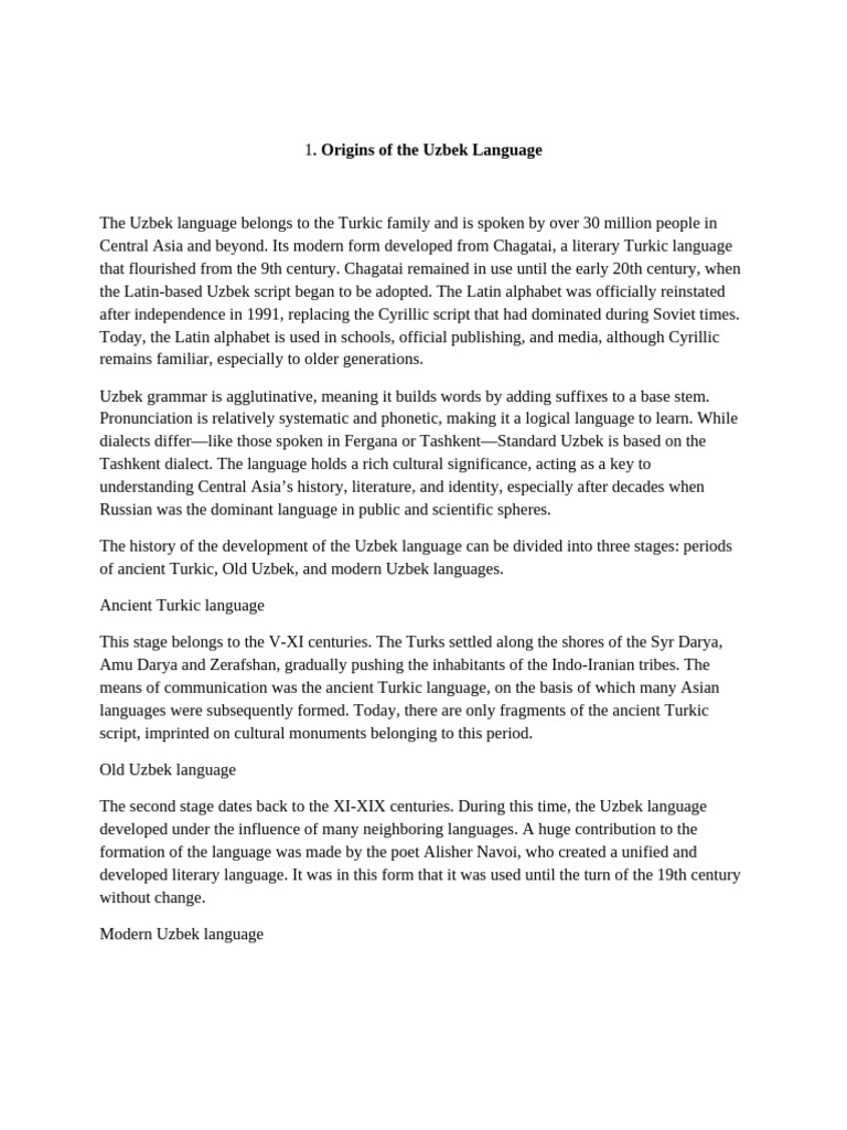 History and Evolution of Uzbek Language | PDF | Narration | Latin Script