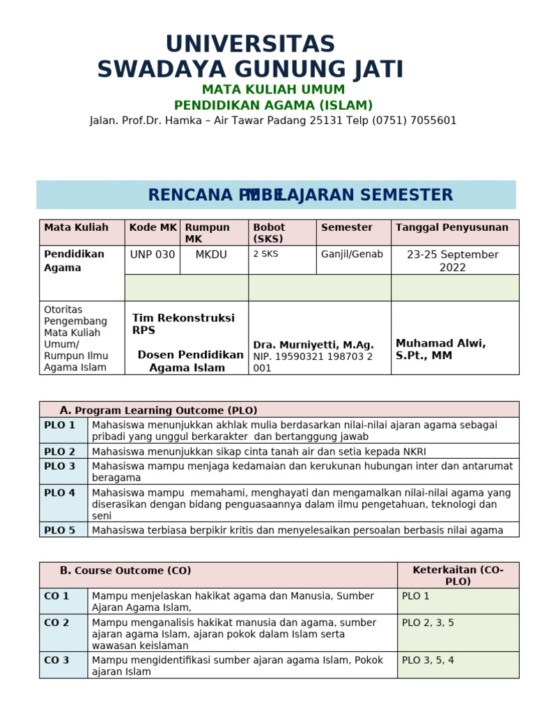 RPS Pendidikan Agama Islam | PDF