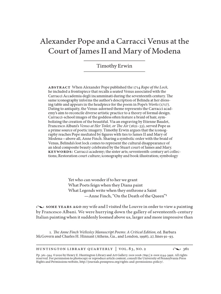 Alexander Pope and A Carracci Venus at T | PDF