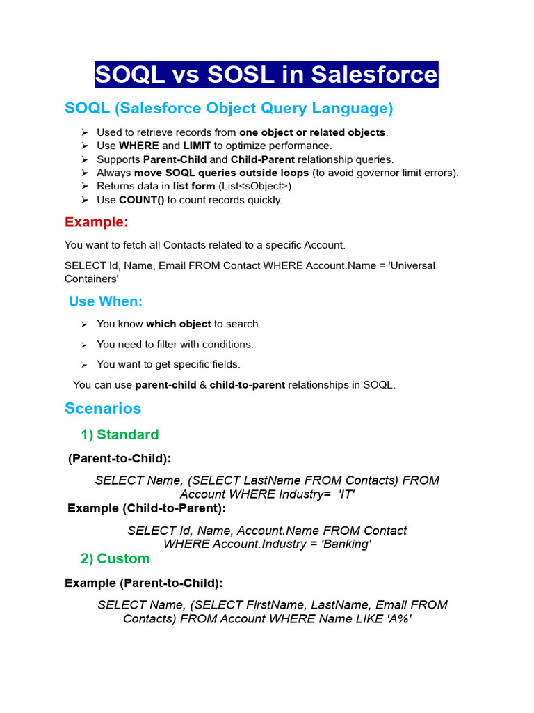 SOQL vs SOSL: Key Differences Explained | PDF | Information Retrieval ...