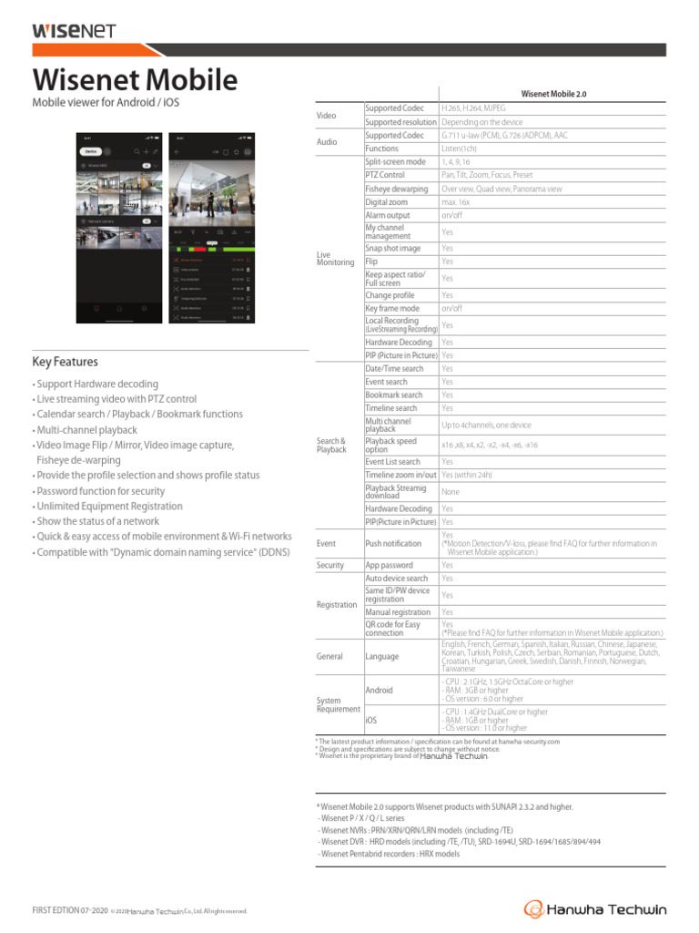 DataSheet Wisenet Mobile 200702 | PDF | Codec | Computing