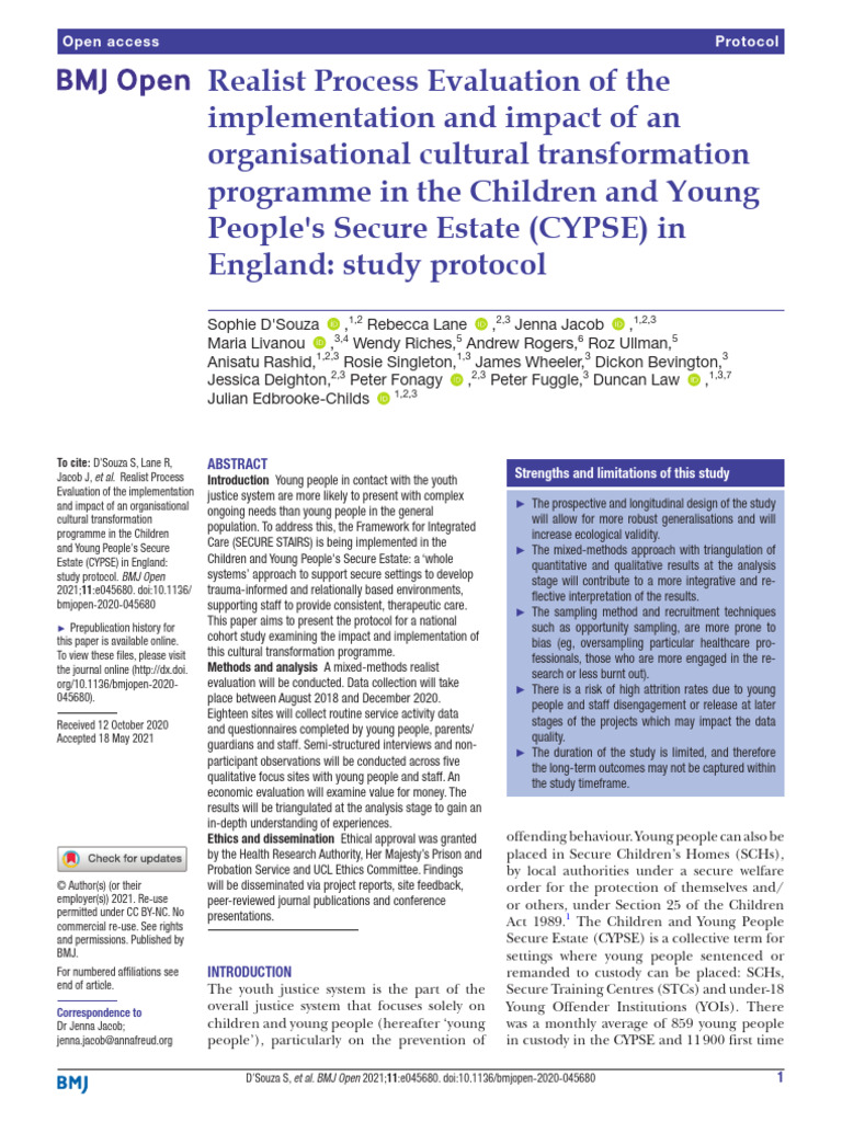 Realist Process Evaluation of the implementation and impact of an ...