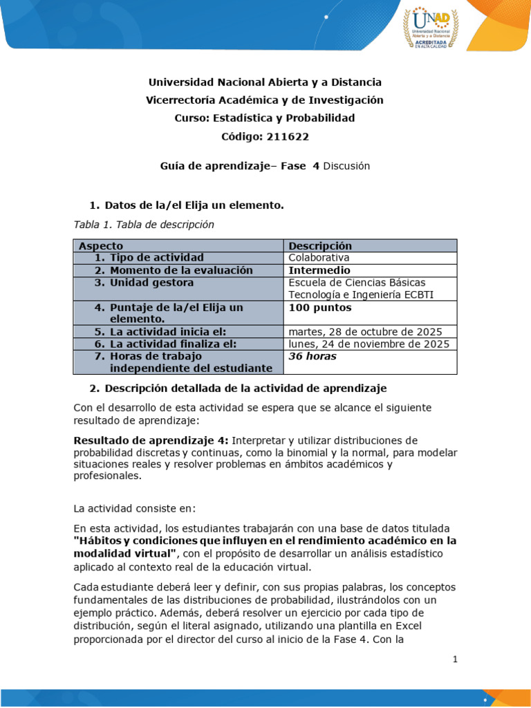 Guía de Aprendizaje - Fase 4-Discusion | PDF | Aprendizaje | Estadísticas