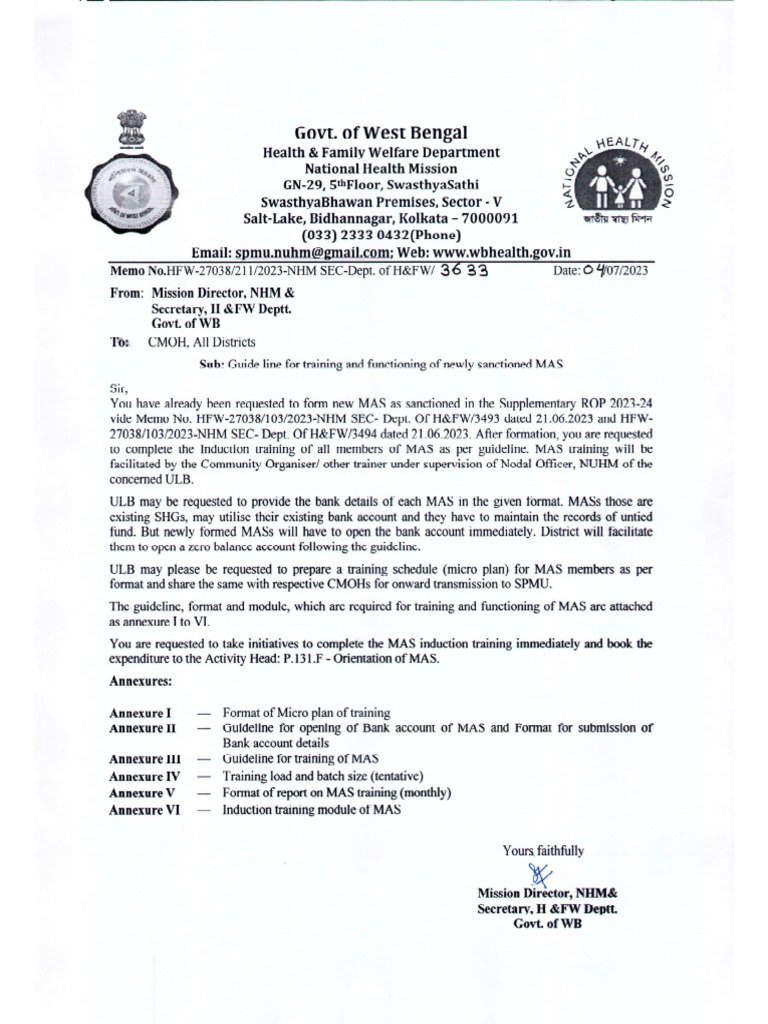 Guideline For Training and Functioning of Newly Sanctioned MAS - 3633 | PDF
