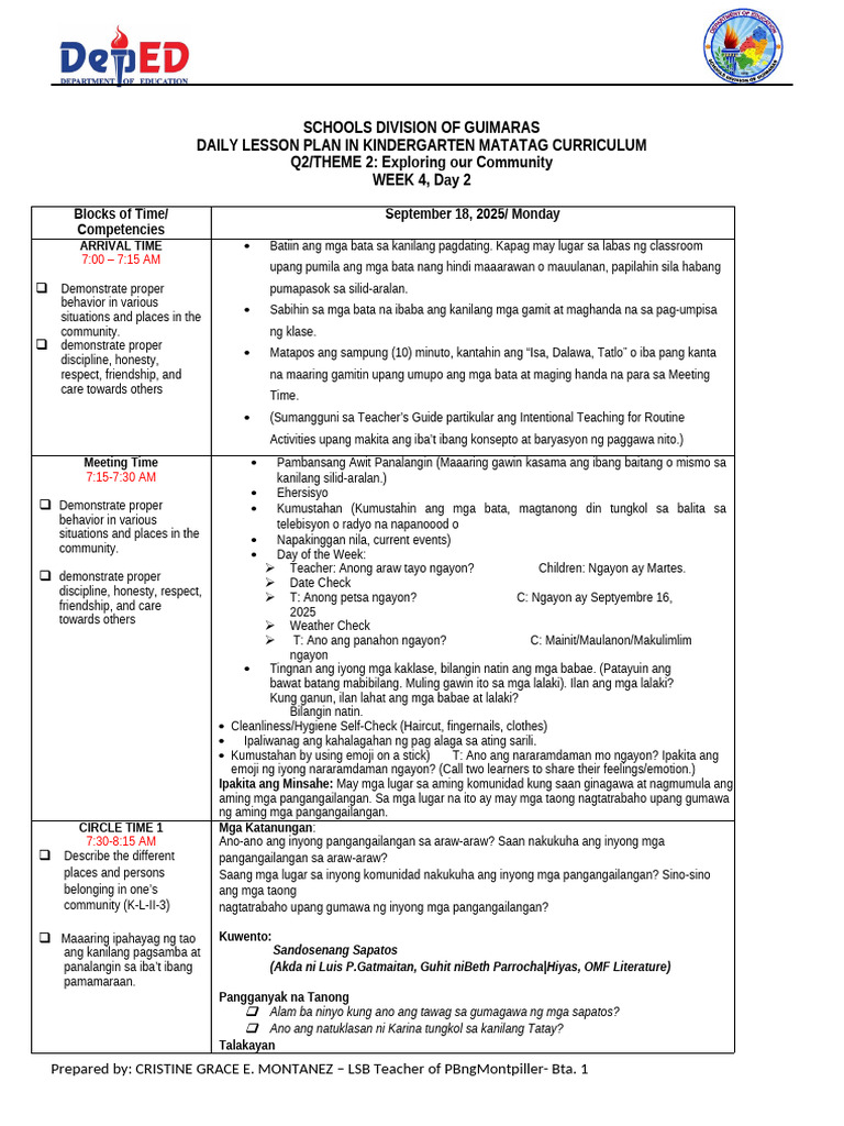 Lesson Plan in Kindergarten Q2-Week-4 - Day-2 | PDF
