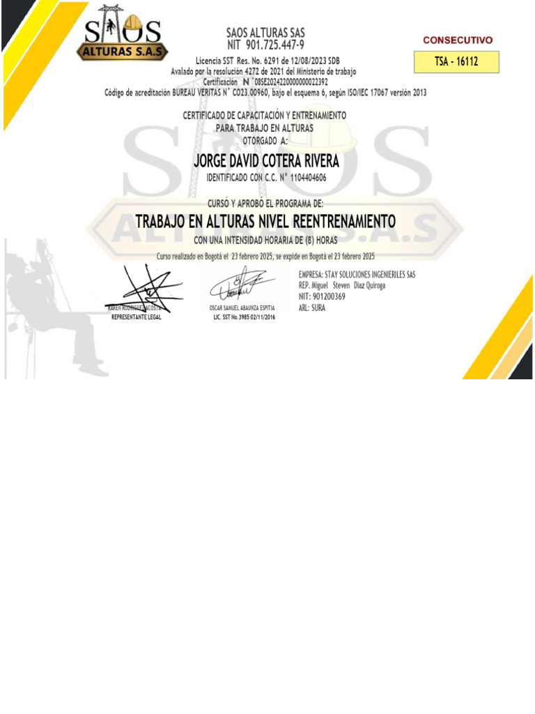 Certificado Jorge David Cotera Rivera | PDF