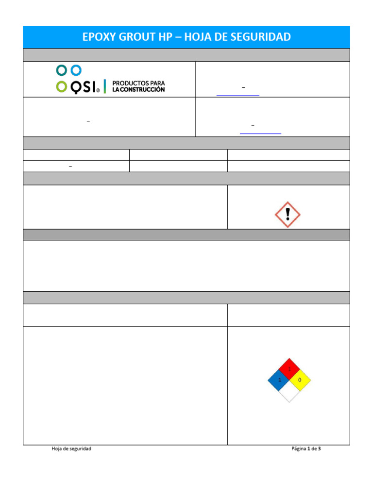 Msds Epoxy Grout Hp Kit Parte a, b y c - Grout Epóxico | PDF | Agua ...