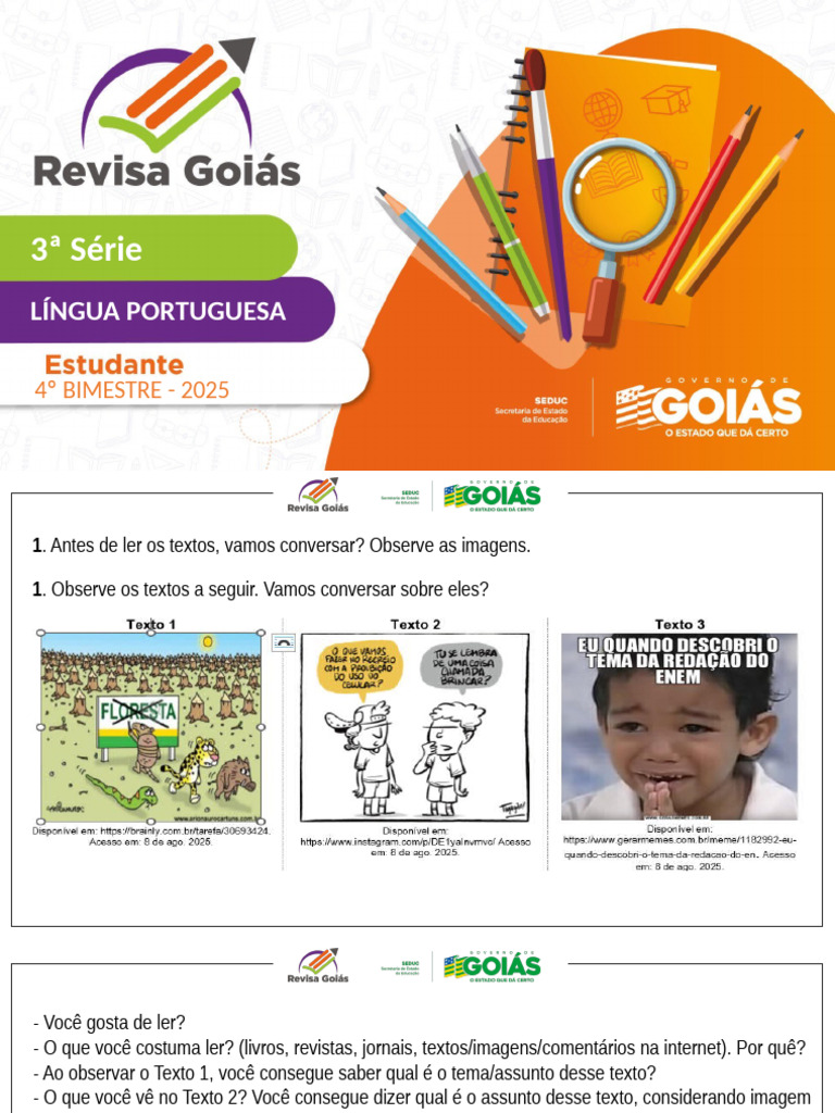 REVISA-GOIAS-3a-SERIE-LP-4o-BIMESTRE-PPT | PDF | Meme | Comunicação