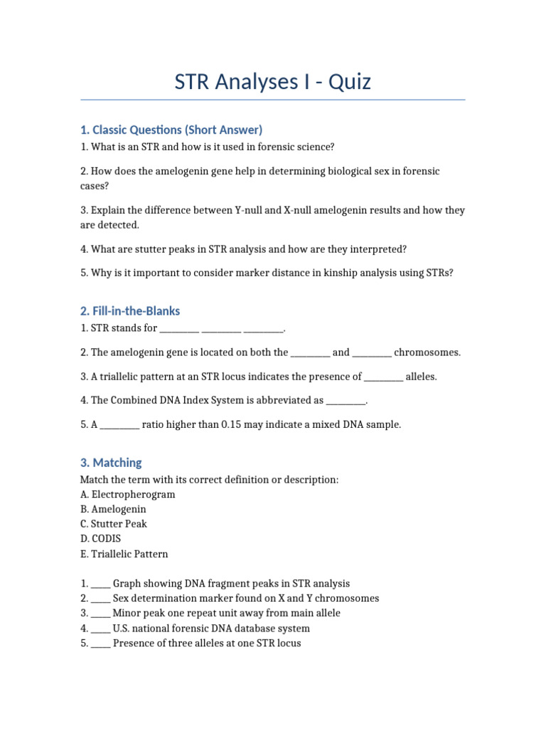 STR Analyses I Quiz | PDF