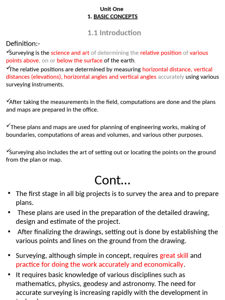 Unit 1 Basic Concepts | PDF | Surveying | Geodesy