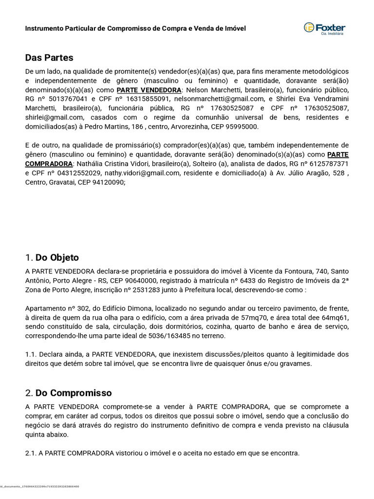 Minuta CCV Vicente Da Fontoura, 740, 302, Santo Antônio, Porto Alegre - RS, CEP 90640000 2025_10 ...
