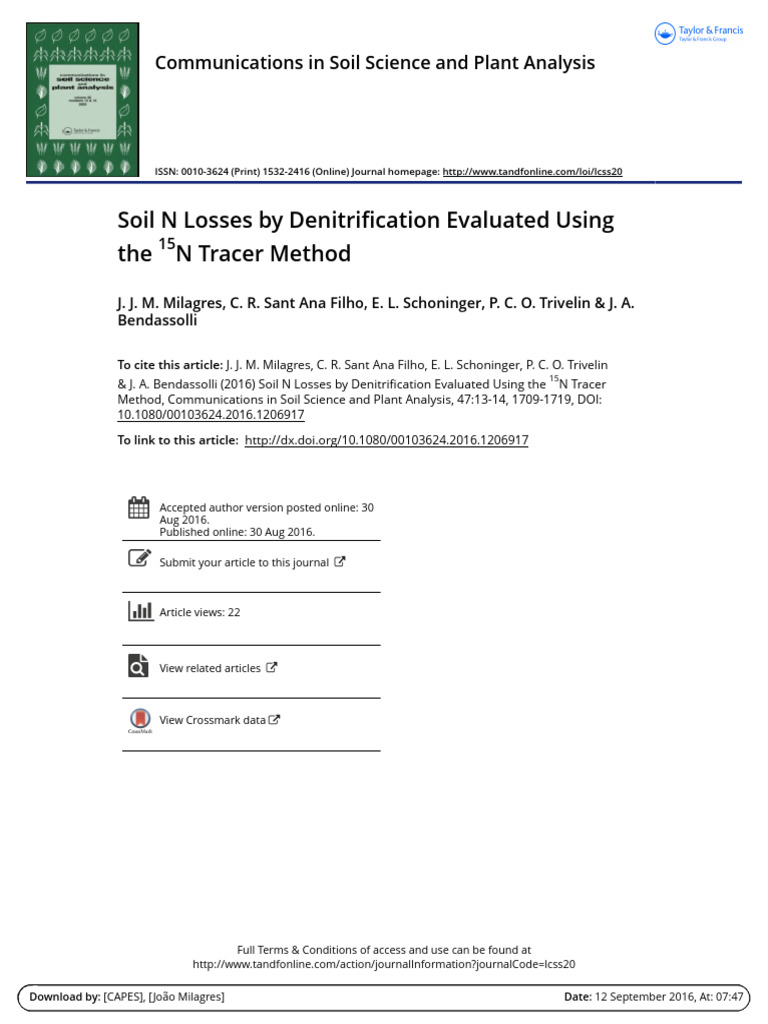 2016 - Soil N Losses by Denitrification Evaluated Using The 15N Tracer ...