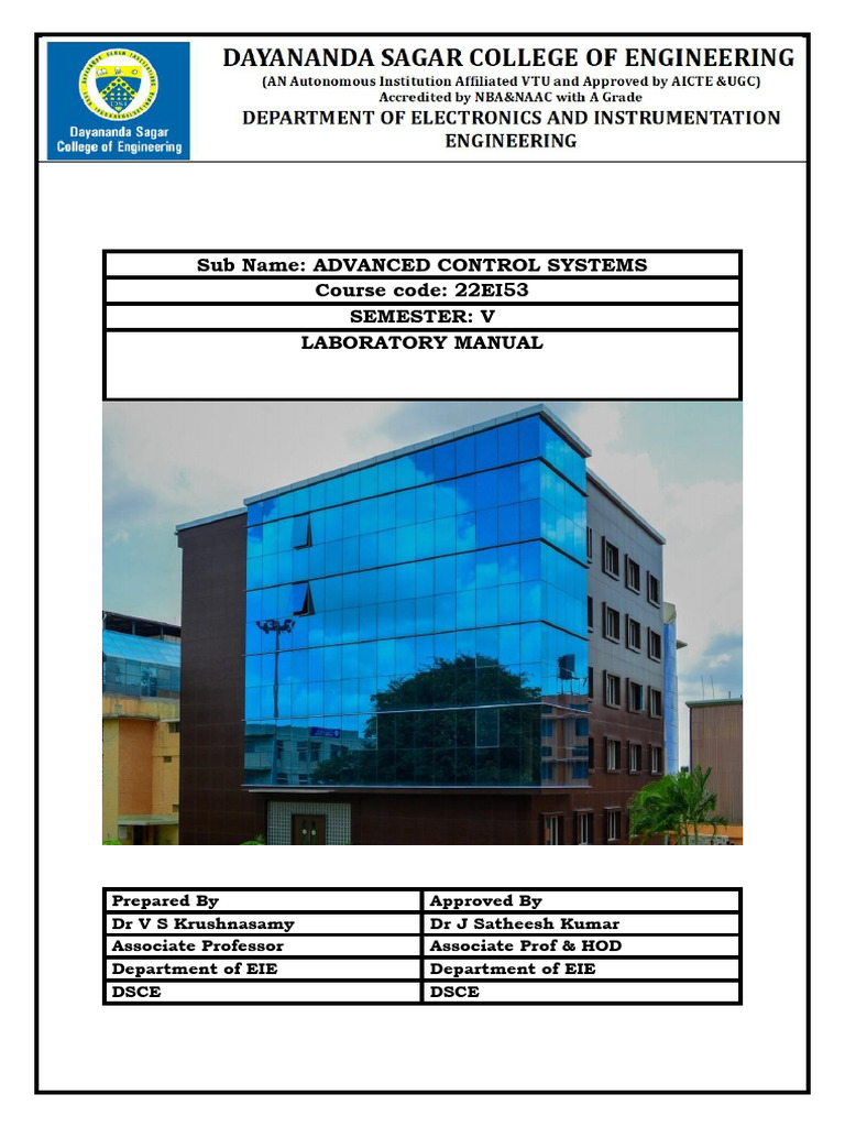 Advanced Control Systems Lab Manual | PDF | Engineering