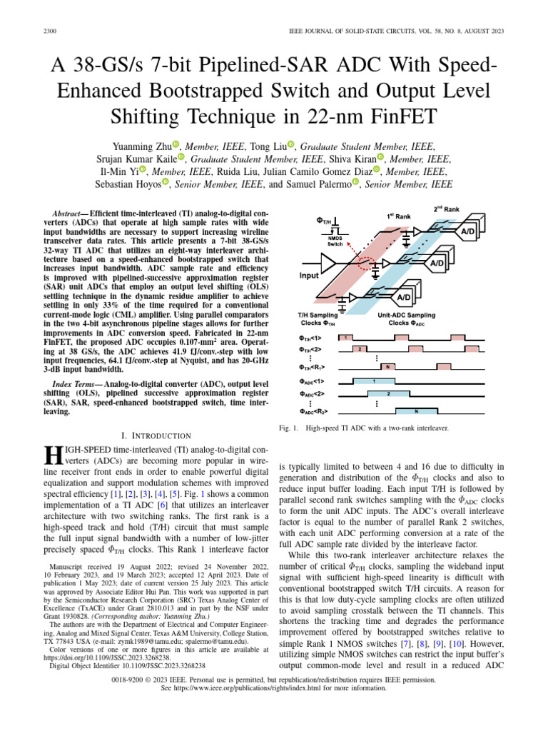A 38-GS S 7-Bit Pipelined-SAR ADC With Speed - Enhanced Bootstrapped ...