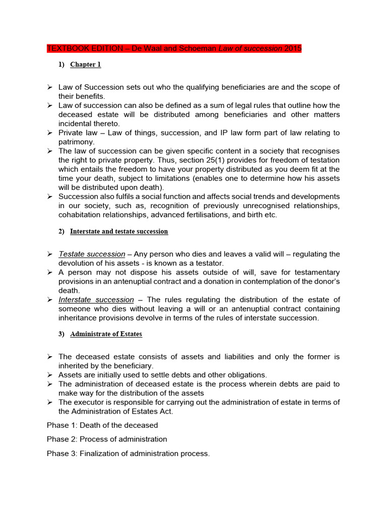 Law of Succession Notes | PDF | Will And Testament | Property Law
