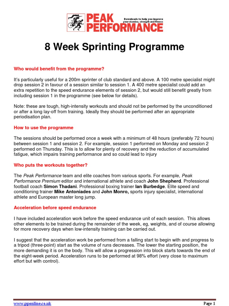 8-Week Sprint Training Program | PDF | Physical Exercise | Sports
