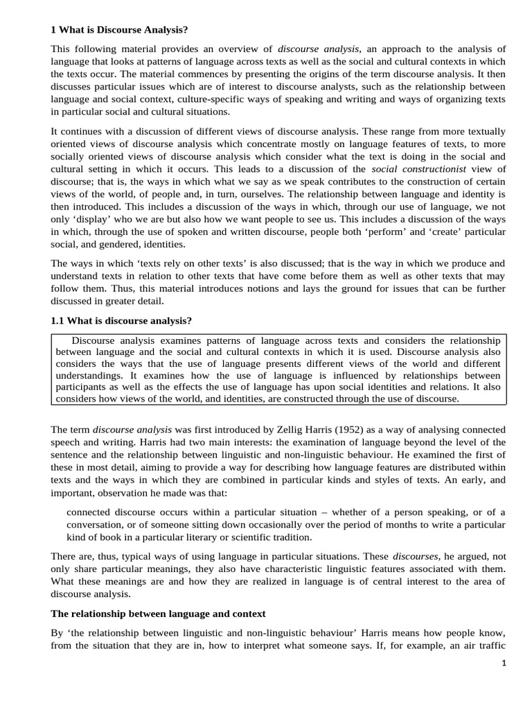 Masters. What is Discourse Analysis | PDF | Discourse | Linguistics