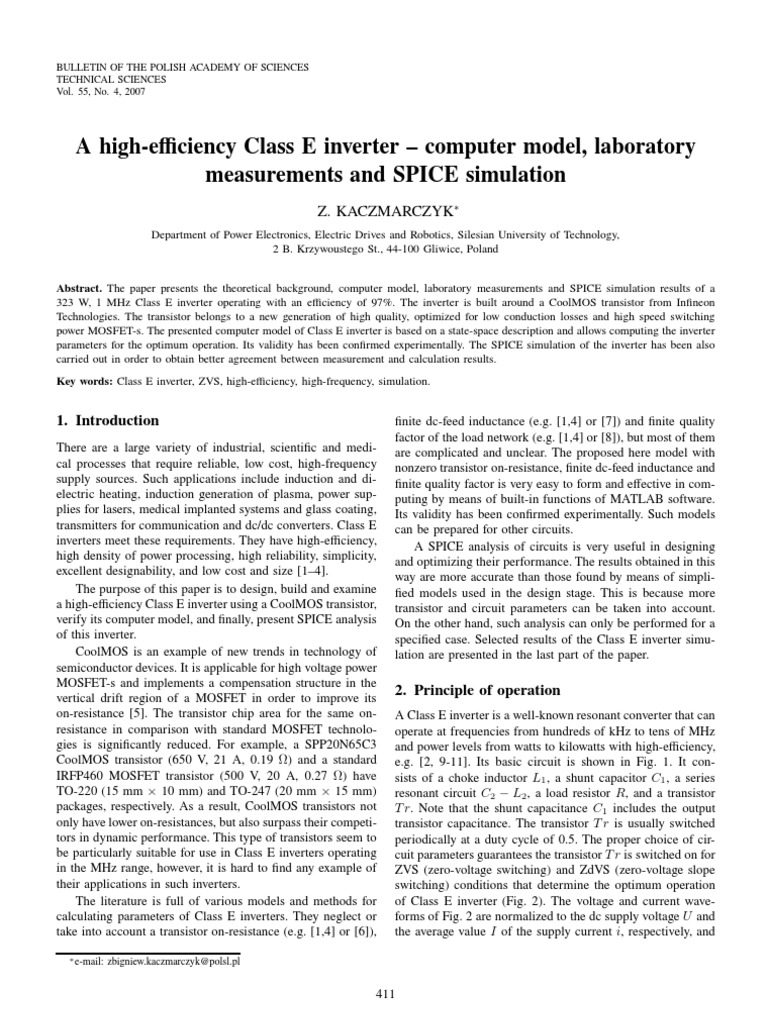 Class e Inverter | PDF | Power Inverter | Capacitor