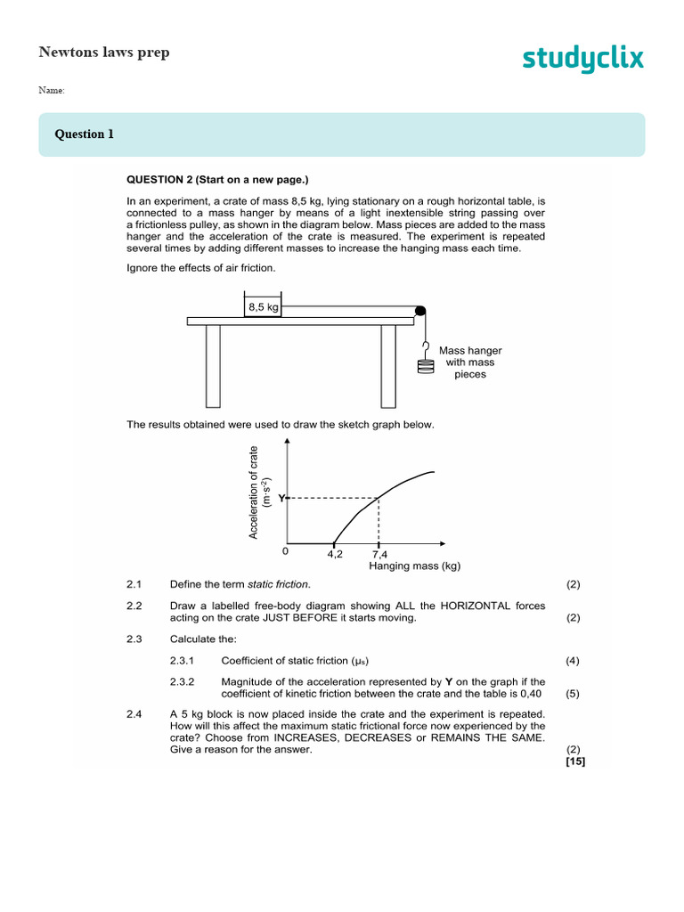 Newtons Laws Prep Questions | PDF
