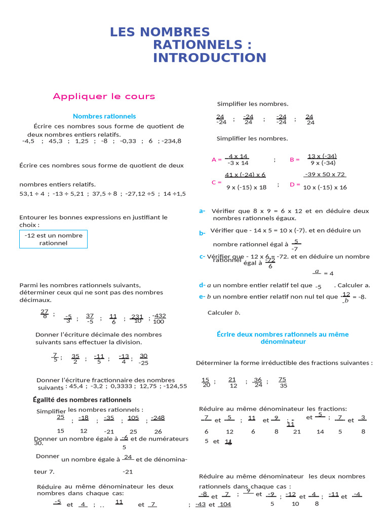 Introduction Aux Nombres Rationnels | PDF | Nombre rationnel | Division