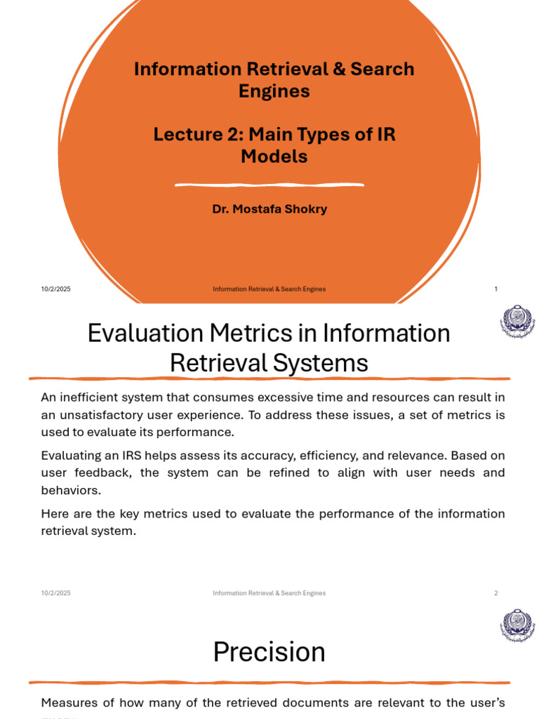 Lecture 2 Main Types of IR Models - Updated Version | PDF | Information Retrieval | Applied ...
