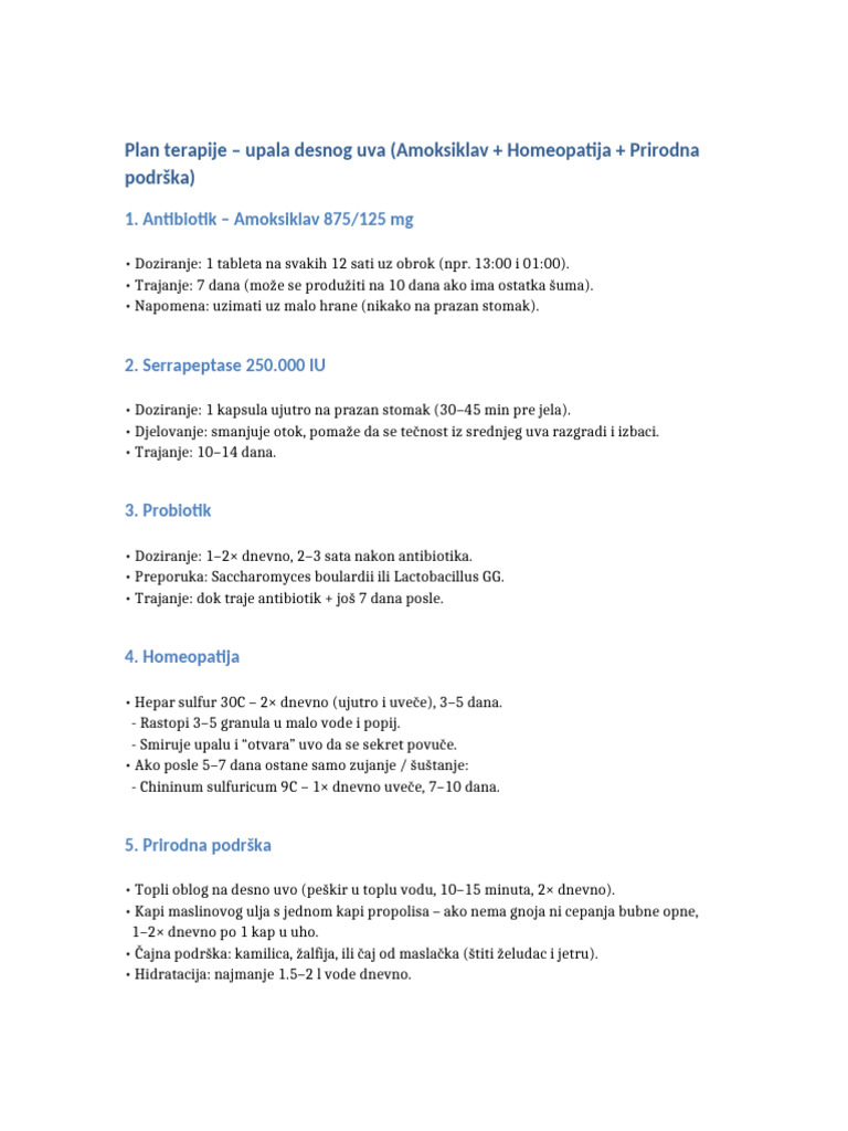 Plan Terapije Upala Desnog Uva | PDF