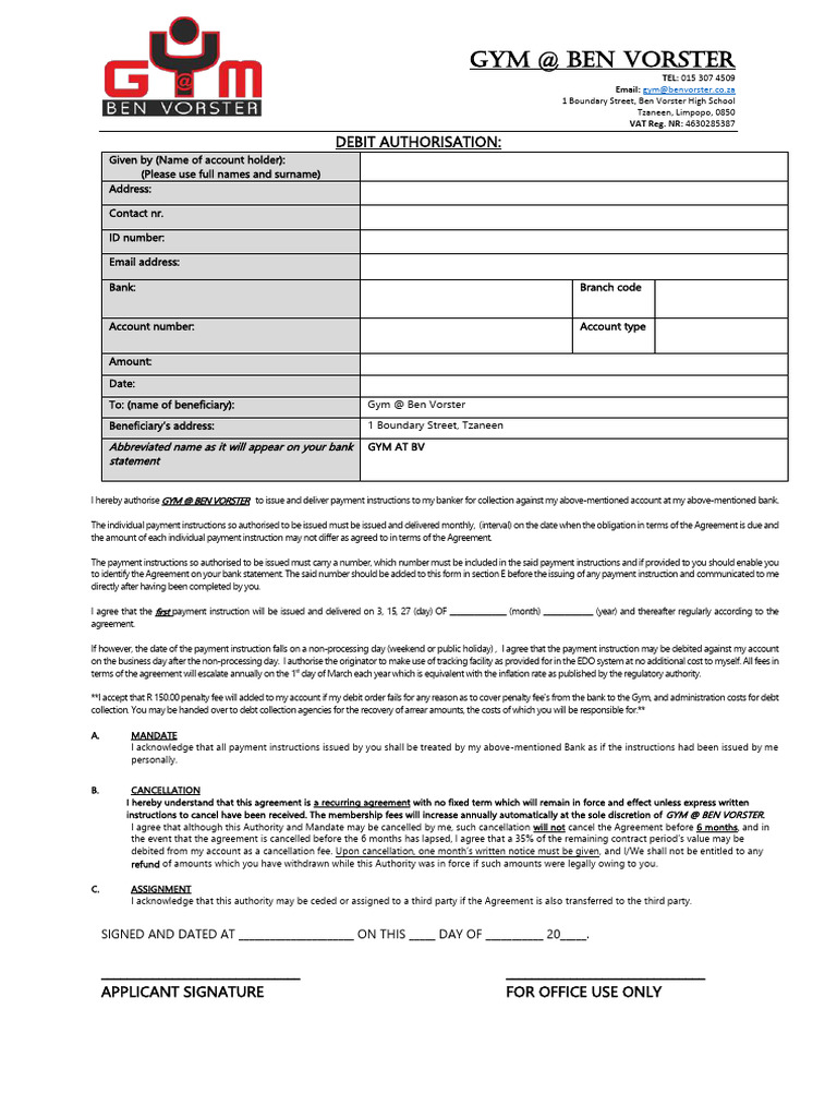 2024 Debit Order Form | PDF | Banks | Financial Services