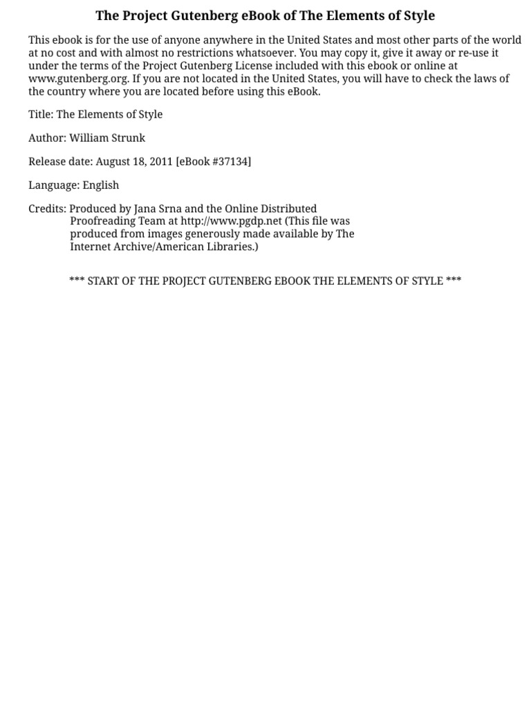 The Elements of Style, by William Strunk-A Project Gutenberg EBo | PDF ...