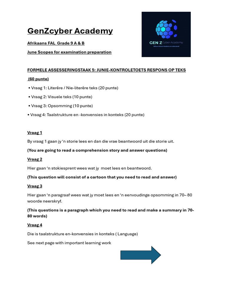 Gr9 A&b Junie Examination Scope t2 2024 | PDF