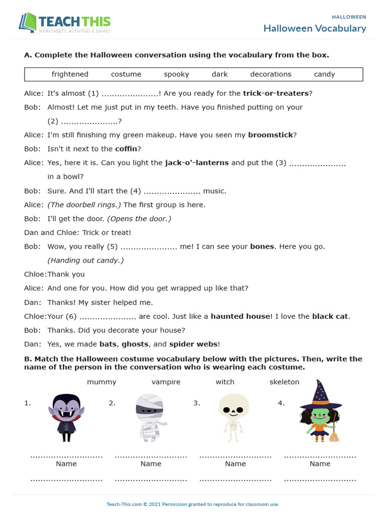 Halloween Vocabulary Worksheet | PDF | Halloween | Trick Or Treating
