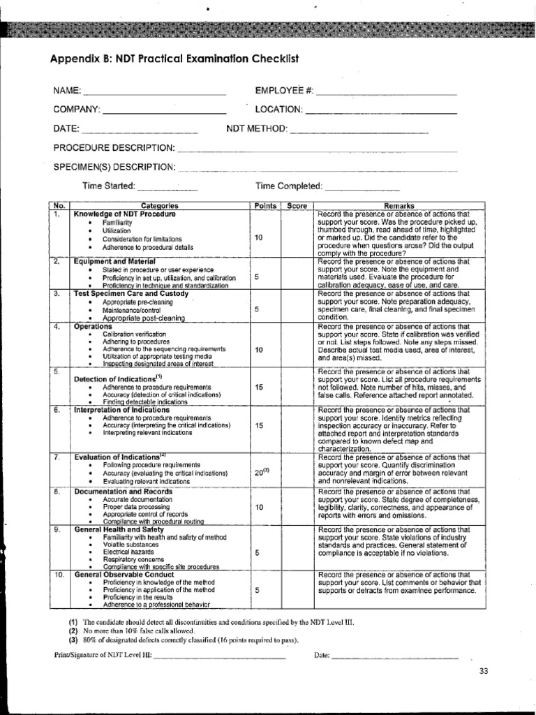 10 Appenddix B - NDT Practical Examination Checklist | PDF