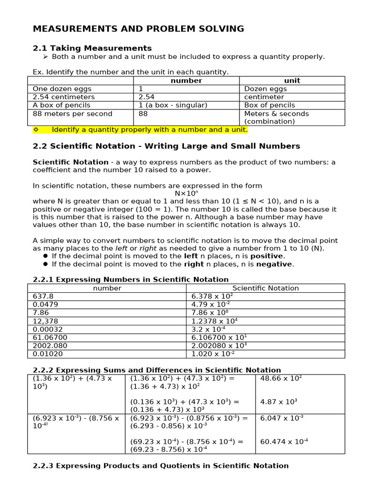 Measurements and Scientific Notation Guide | PDF | Numbers | Algebra