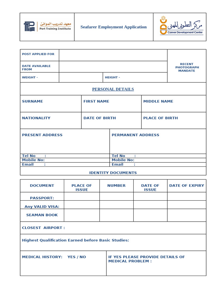 Seafarer Employment Application Form | PDF | Sailor | Government And ...