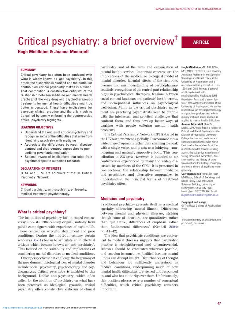 Understanding Critical Psychiatry | PDF | Psychiatry | Mental Disorder