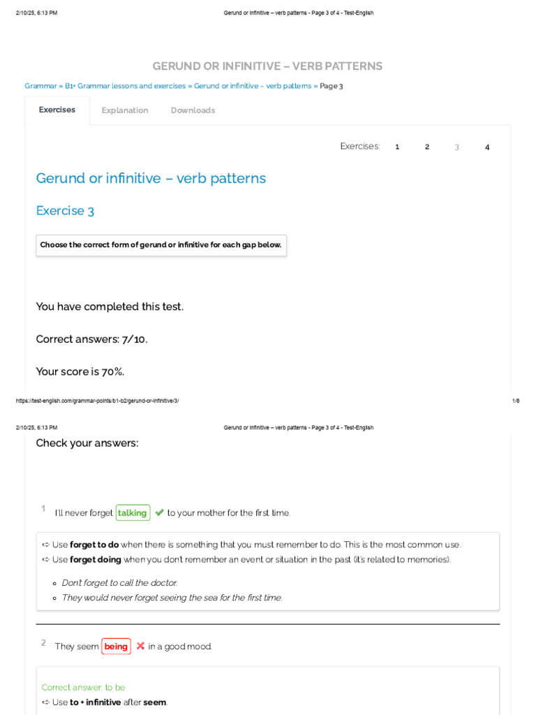 Gerund or Infinitive - Verb Patterns - Page 3 of 4 - Test-English | PDF ...